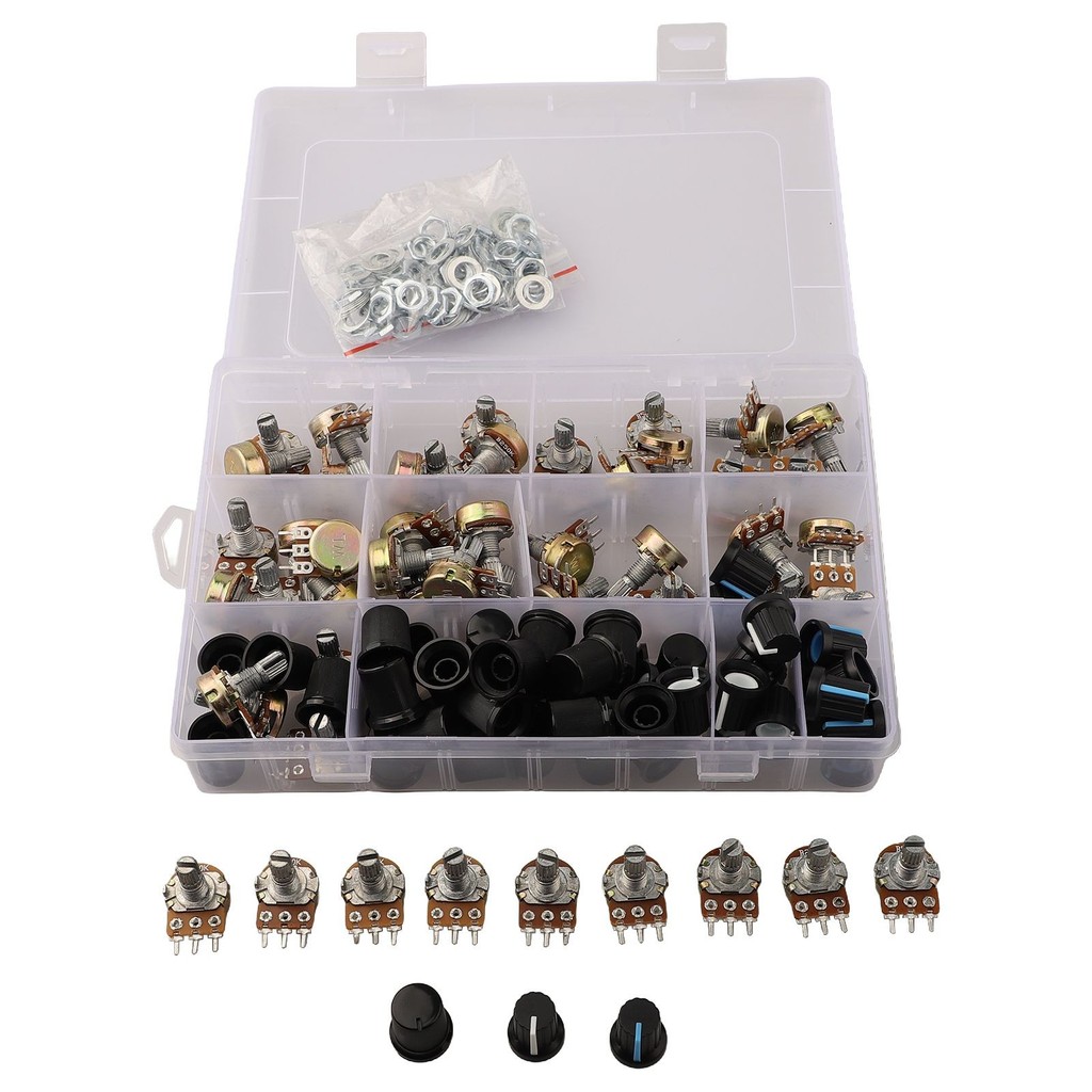 100PCS Rotary Potentiometer Set Metal and Carbon Film For Audio Volume ...