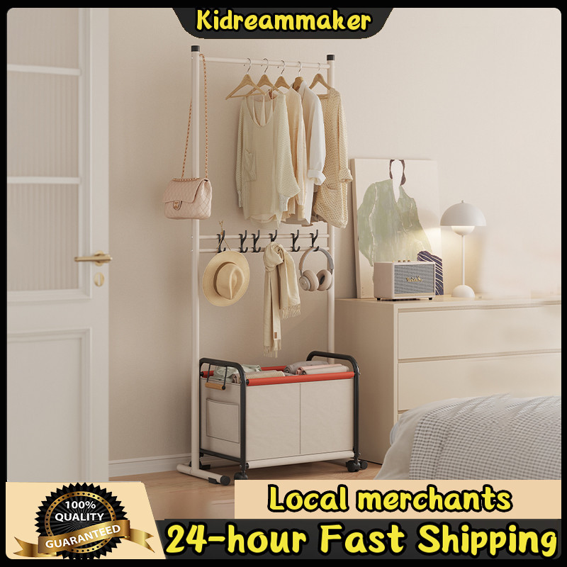 Double Hanging Clothes Rack Stand Bedroom Drying Rod Bedside Coat Rack ...