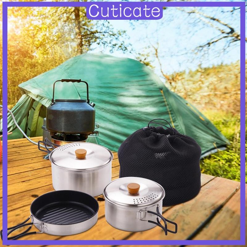 [CUTICATE] Camping Cookware Camping Pots and Pan Stainless Steel with ...