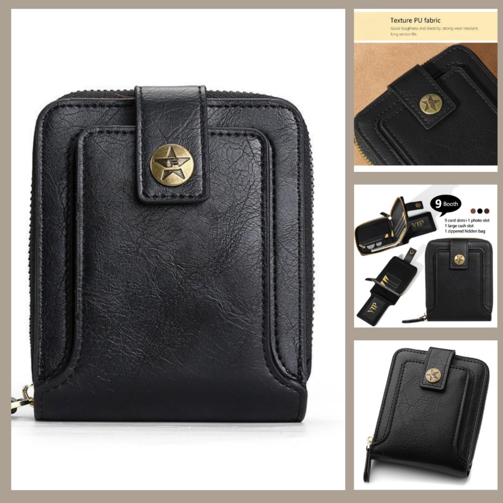 UISN #6173 High End Men Short Style Trifold Wallet Zipper + Snap Buckle ...