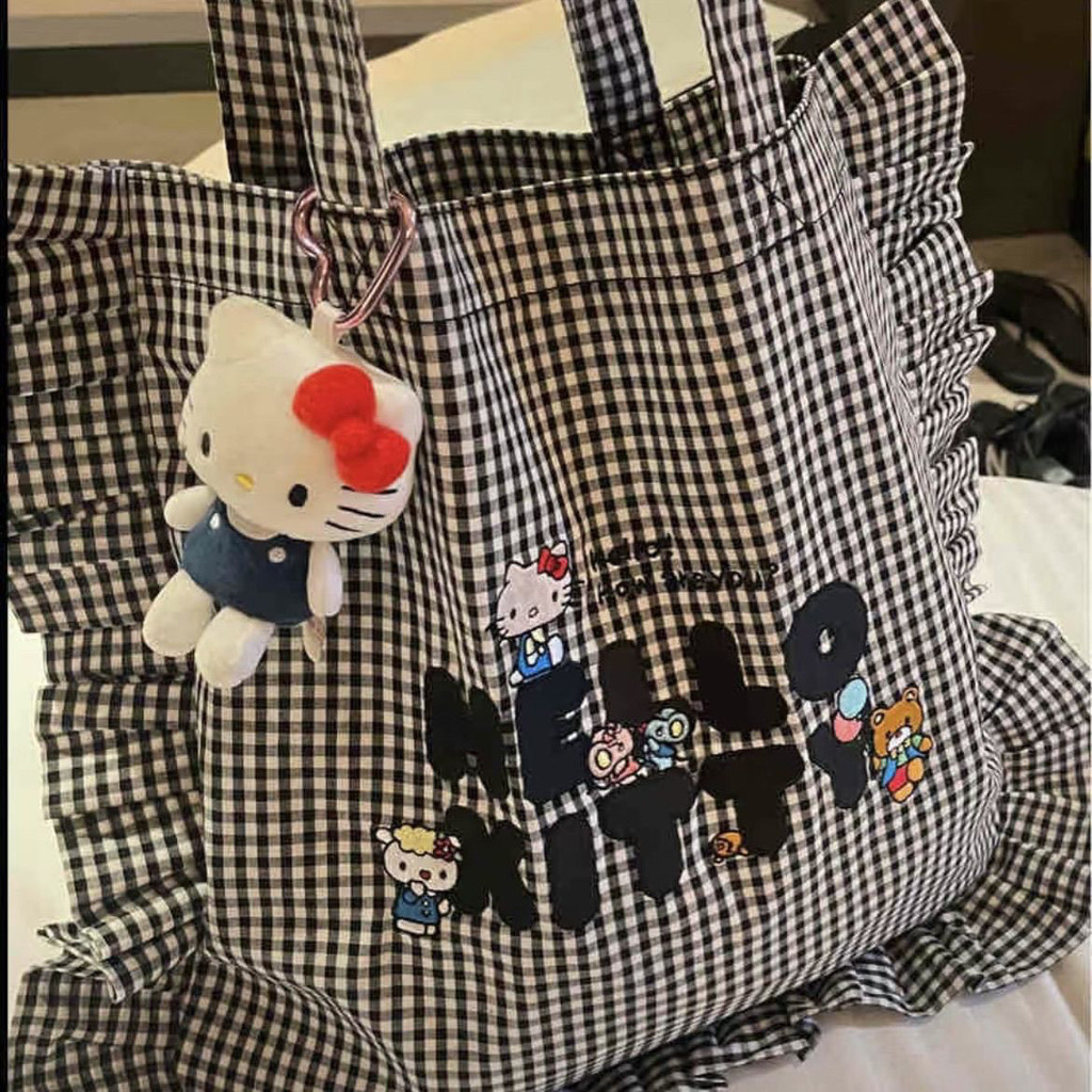 Hello Kitty Black White Check Ruffled Shoulder Bag | Shopee Philippines