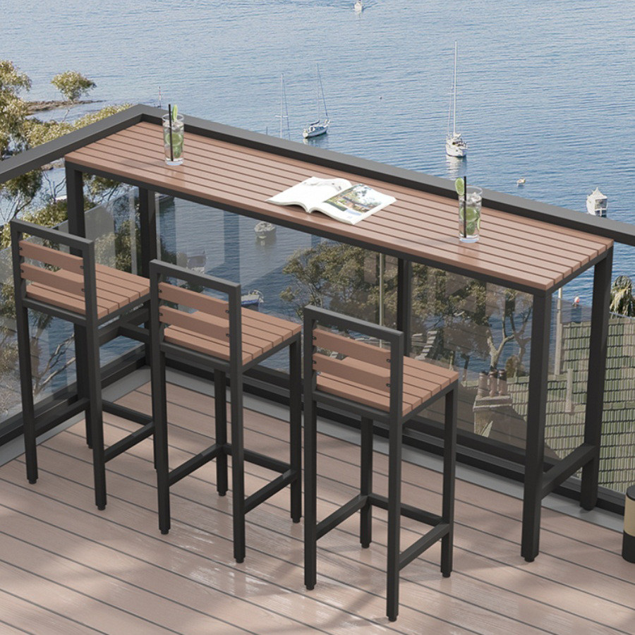 Coffee Shop Outdoor Plastic Wood Bar Counter Chair Milk Tea Shop ...