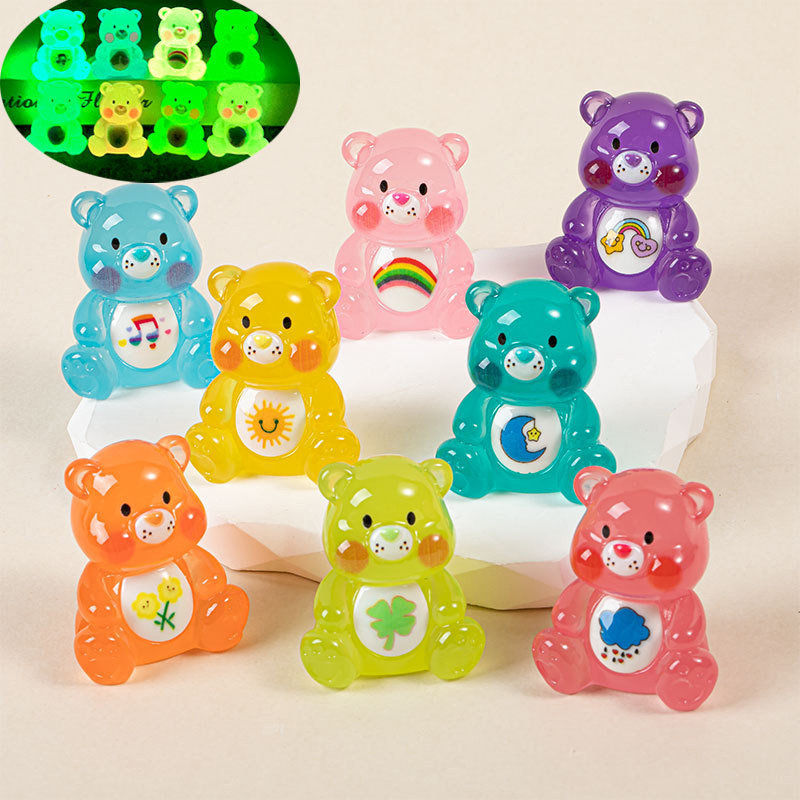 IGO 1/3Pcs Luminous Rainbow Bear Micro Landscape Figure Ornament ...