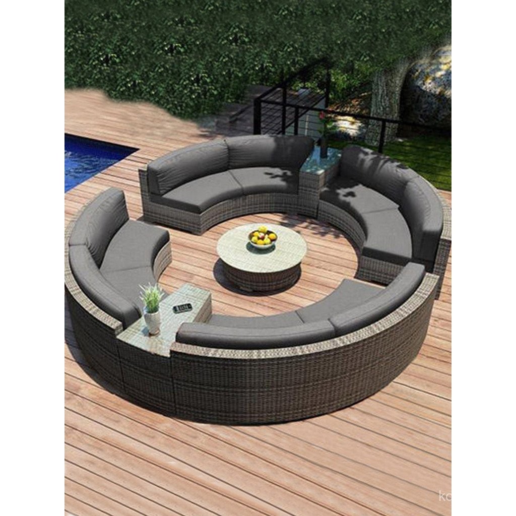 Outdoor round Rattan Sofa Combination Leisure Villa Semicircle Rattan ...