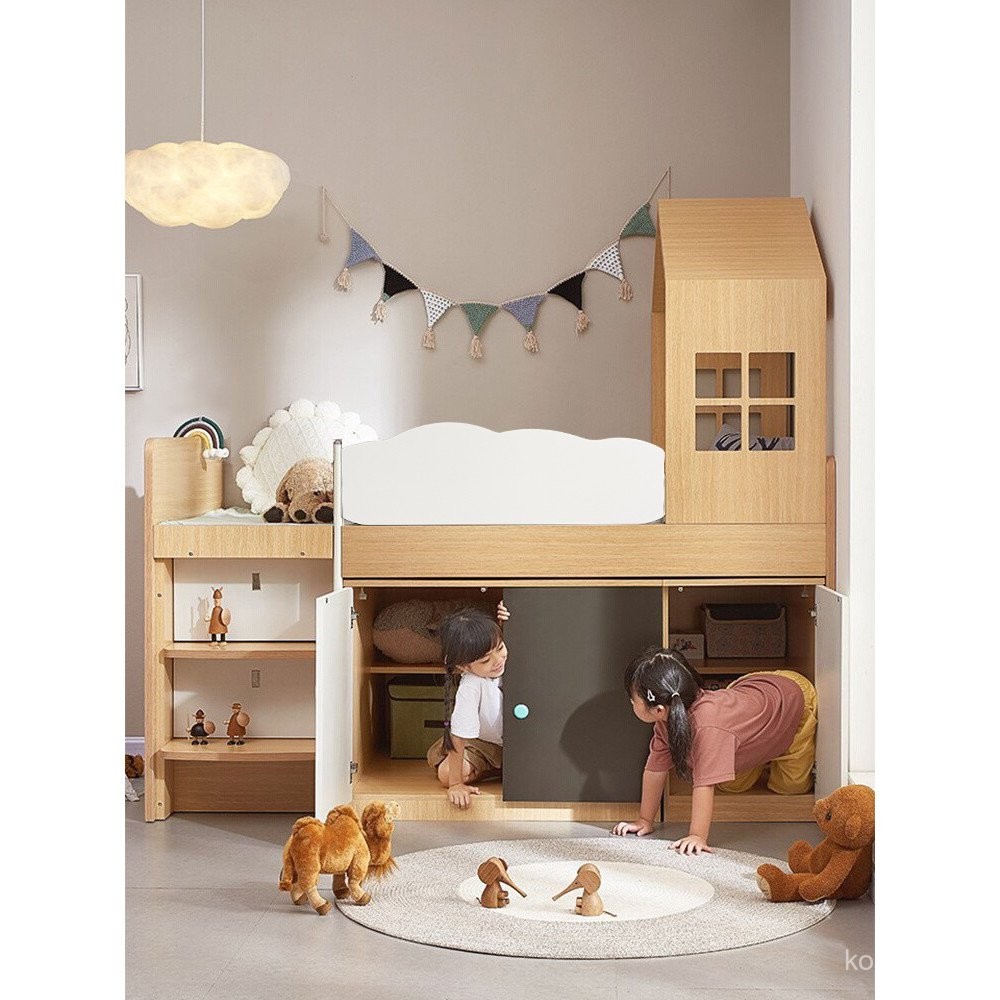Children's Bed Half-High Bed Small Apartment Single Bed Boys and Girls ...