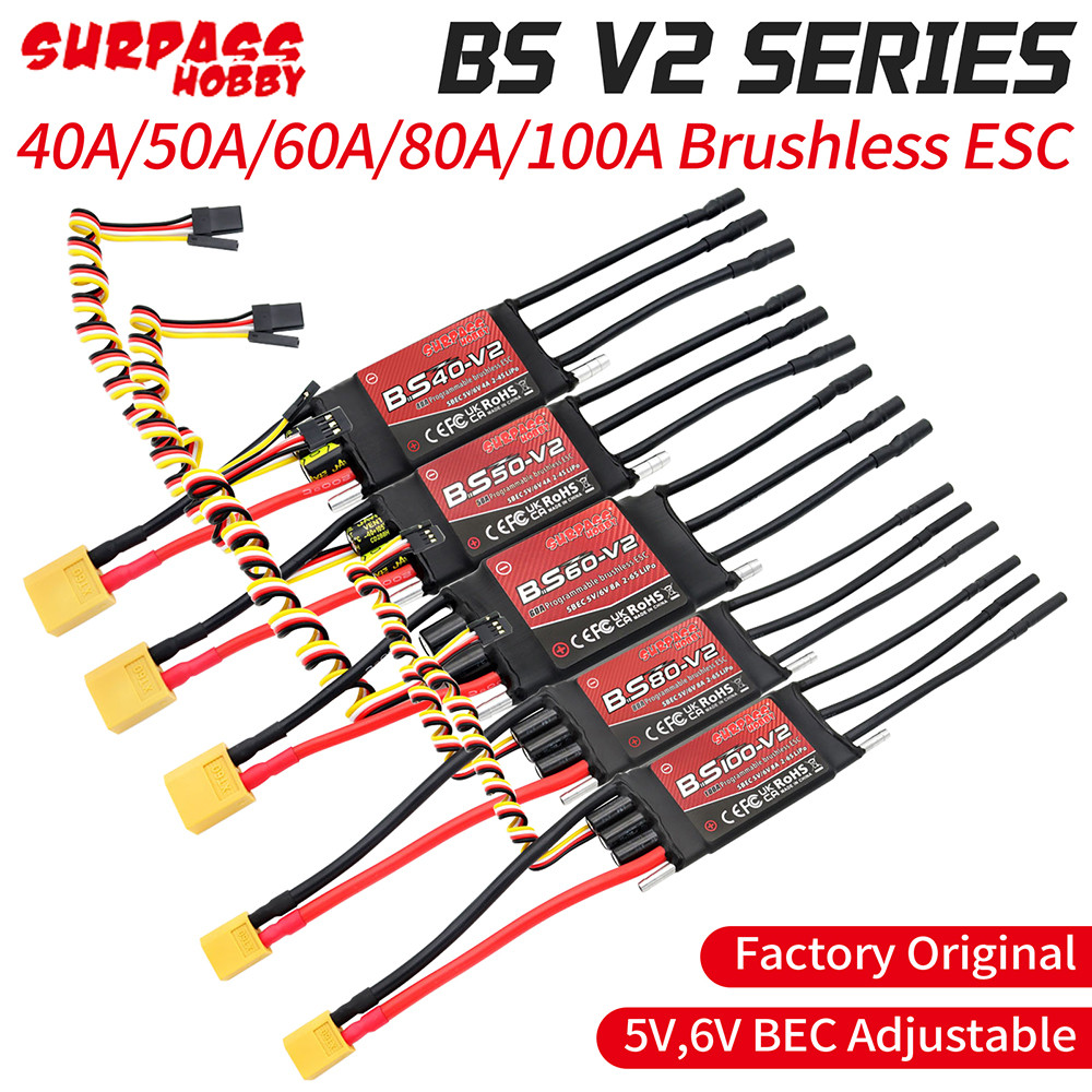SURPASS HOBBY Boat Brushless ESC BS-V2 Series 40A 50A 60A 80A 100A Waterproof ESC 32-bit 5V/6V ...