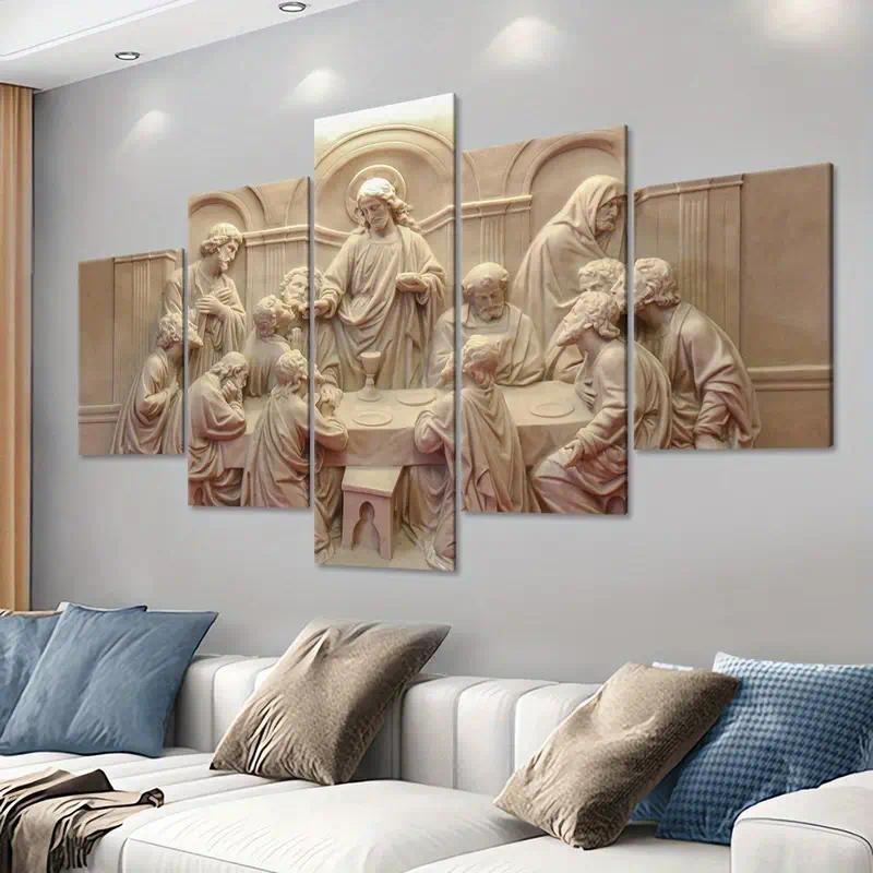 Wooden Framed Jesus Last Supper Canvas Art Christian Wall Decor for ...