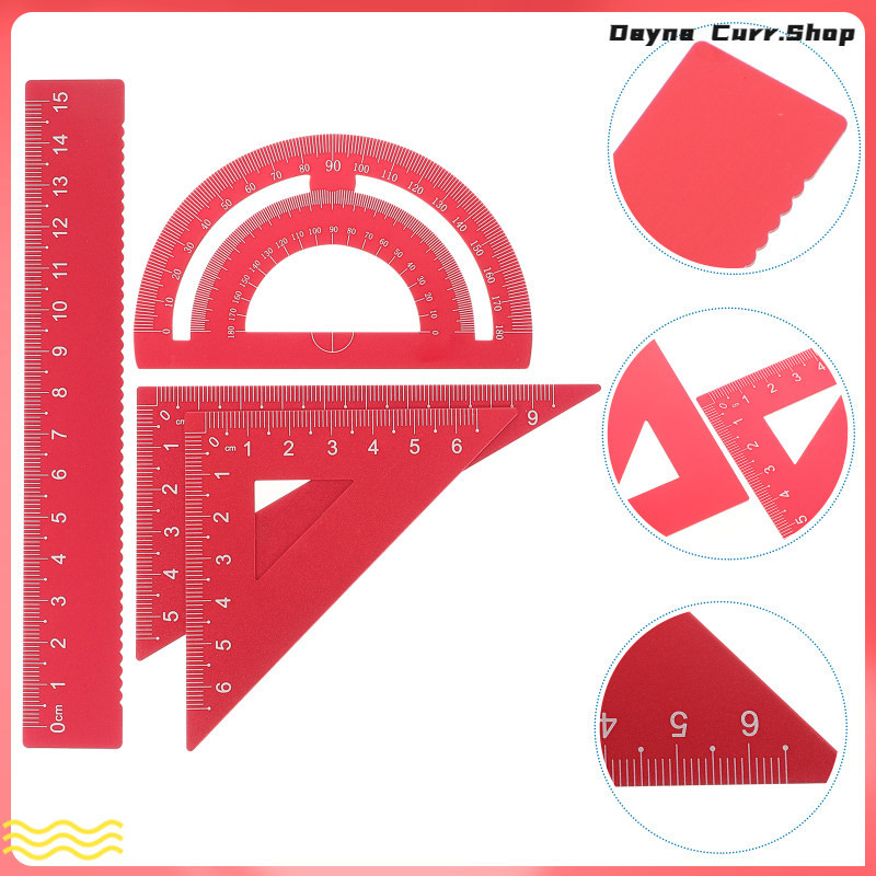 Metal Ruler Set Student Red Protractors Architect Construction Rulers ...