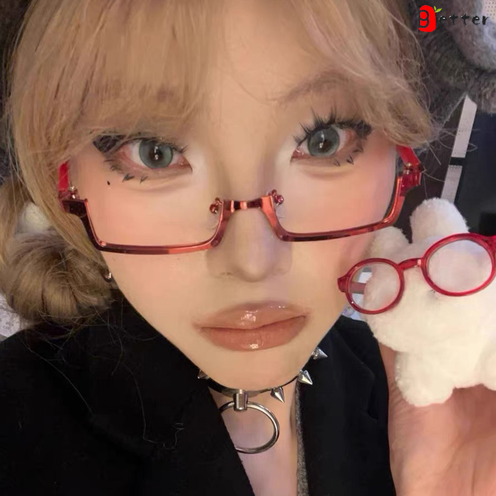 Anime Cosplay Lower Half Frame Glasses - Rectangular Eyeglasses - Y2K ...