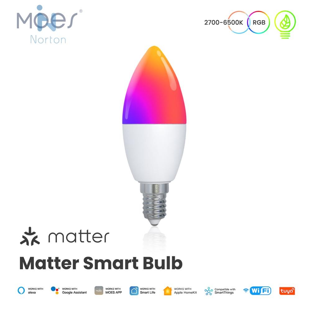 WiFi Smart E14 LED Bulb 16 Million RGB Colors 6W 470LM for Alexa Google ...