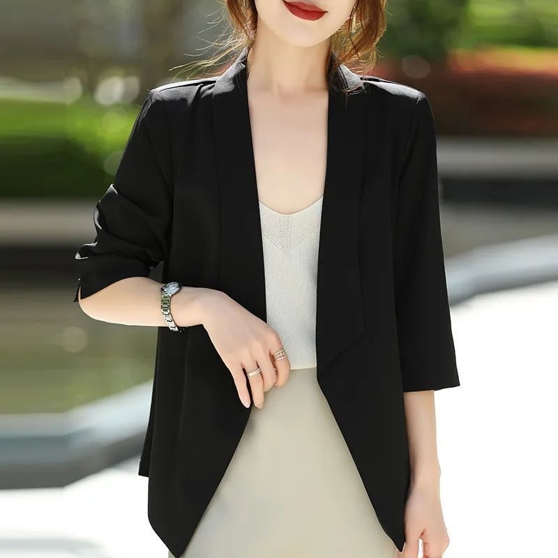 DAMENER Basic Blazers For Women Suit Jacket Summer Thin Three-quarter Sleeve Office Lady Top ...