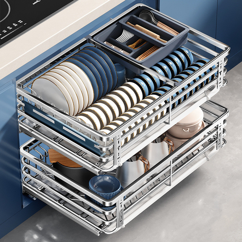 Ermo Basket Kitchen Cabinet304Stainless Steel Double-Layer Drawer ...