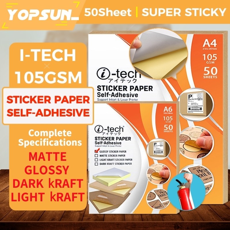 ITech Label Sticker Paper Self-Adhesive A4 50Sheets | Shopee Philippines