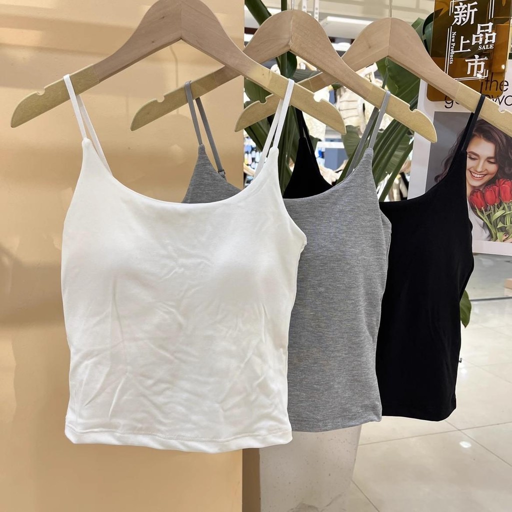 Square Neck Pure Cotton Vest with Chest Pad Tube Top Summer light-thin ...
