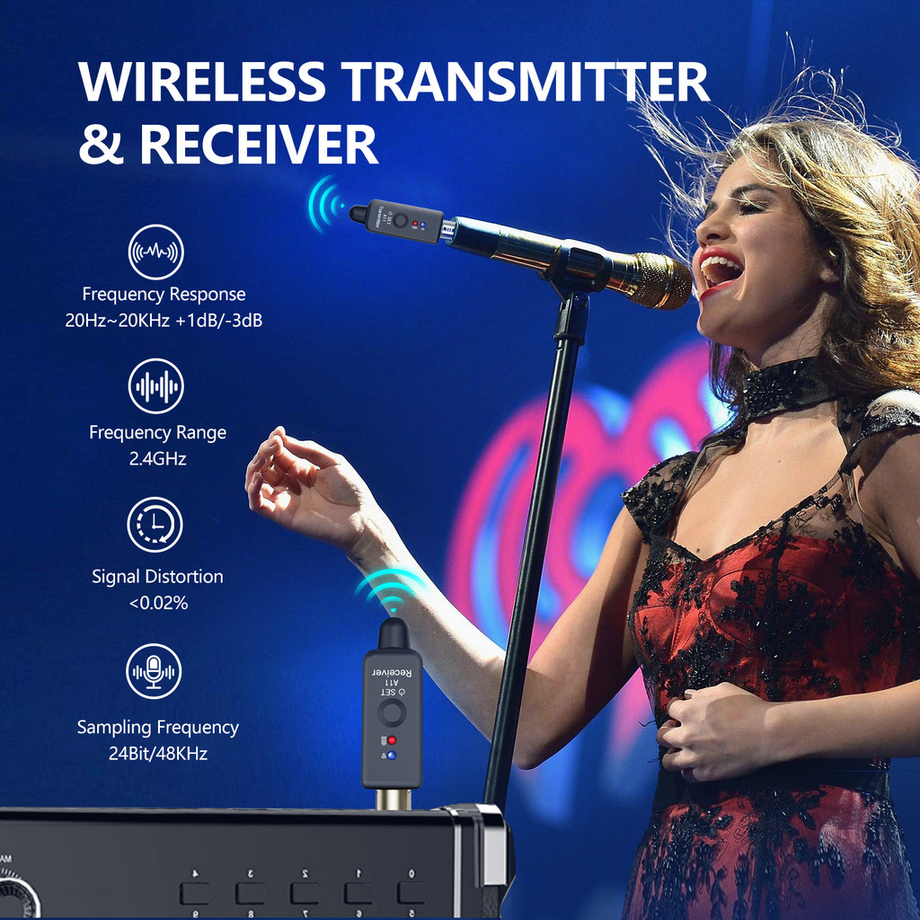 A11 UHF XLR Adapter System Wireless Microphone Transmitter Receiver ...