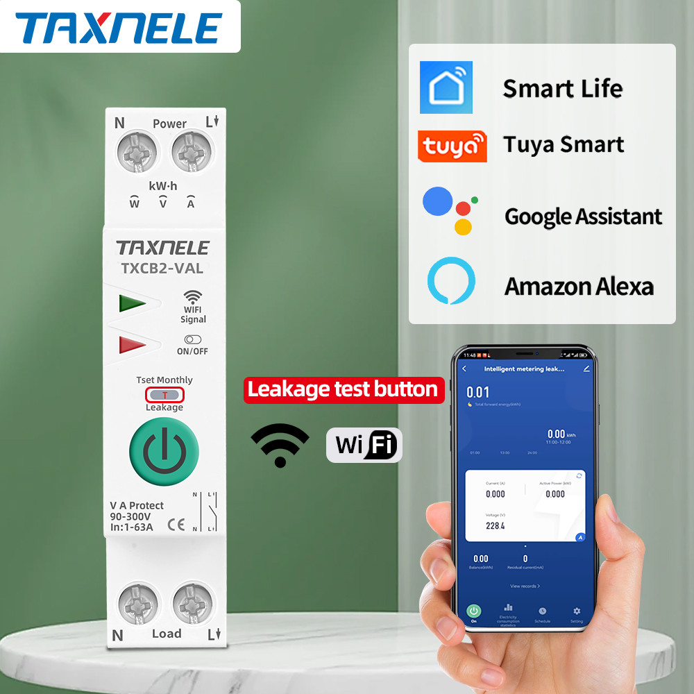 TUYA WIFI Smart Leakage Protect Voltage protector Circuit Breaker Power ...