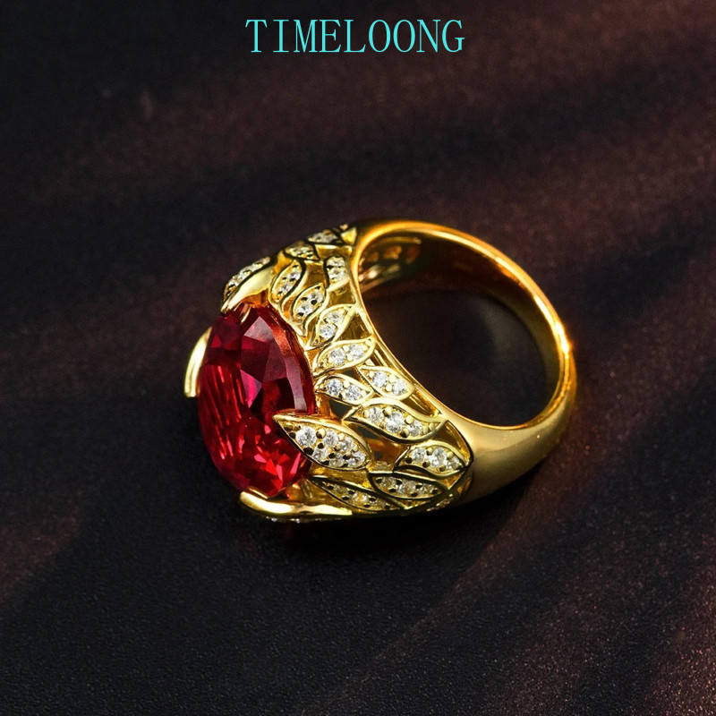 4-12# 15 CT Oval Ruby High Carbon Diamond 18K Gold Plated 925 Silver ...
