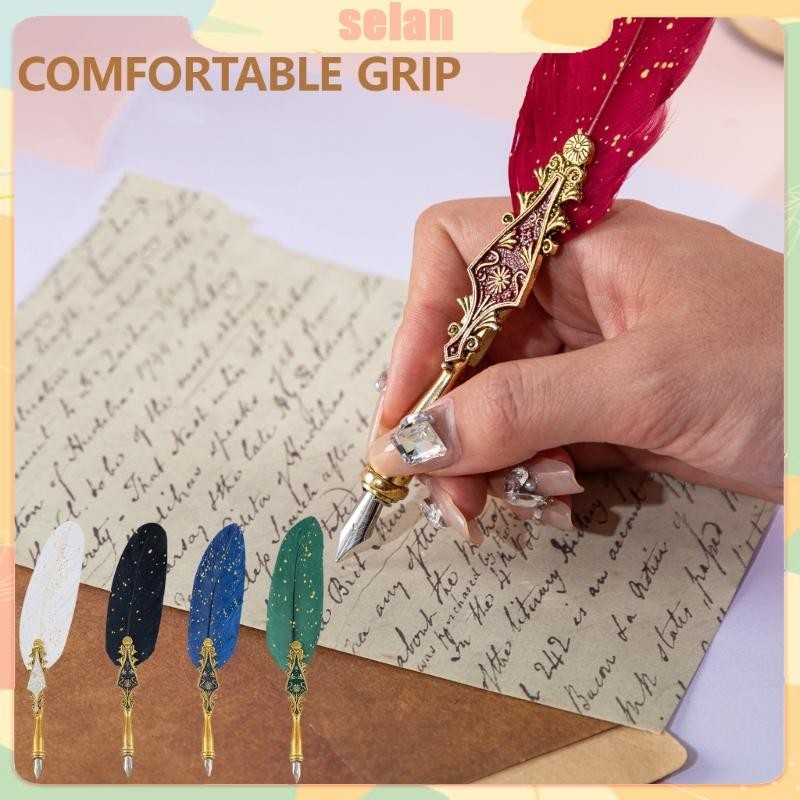 SEL Antique Quill Pen Set Beginner Calligraphy Dip Pen Set with 5 ...
