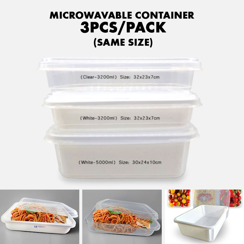 Microwavable Plastic Container Rectangular 5000 mL & 3200 mL - 3 pcs per Pack | Shopee Philippines