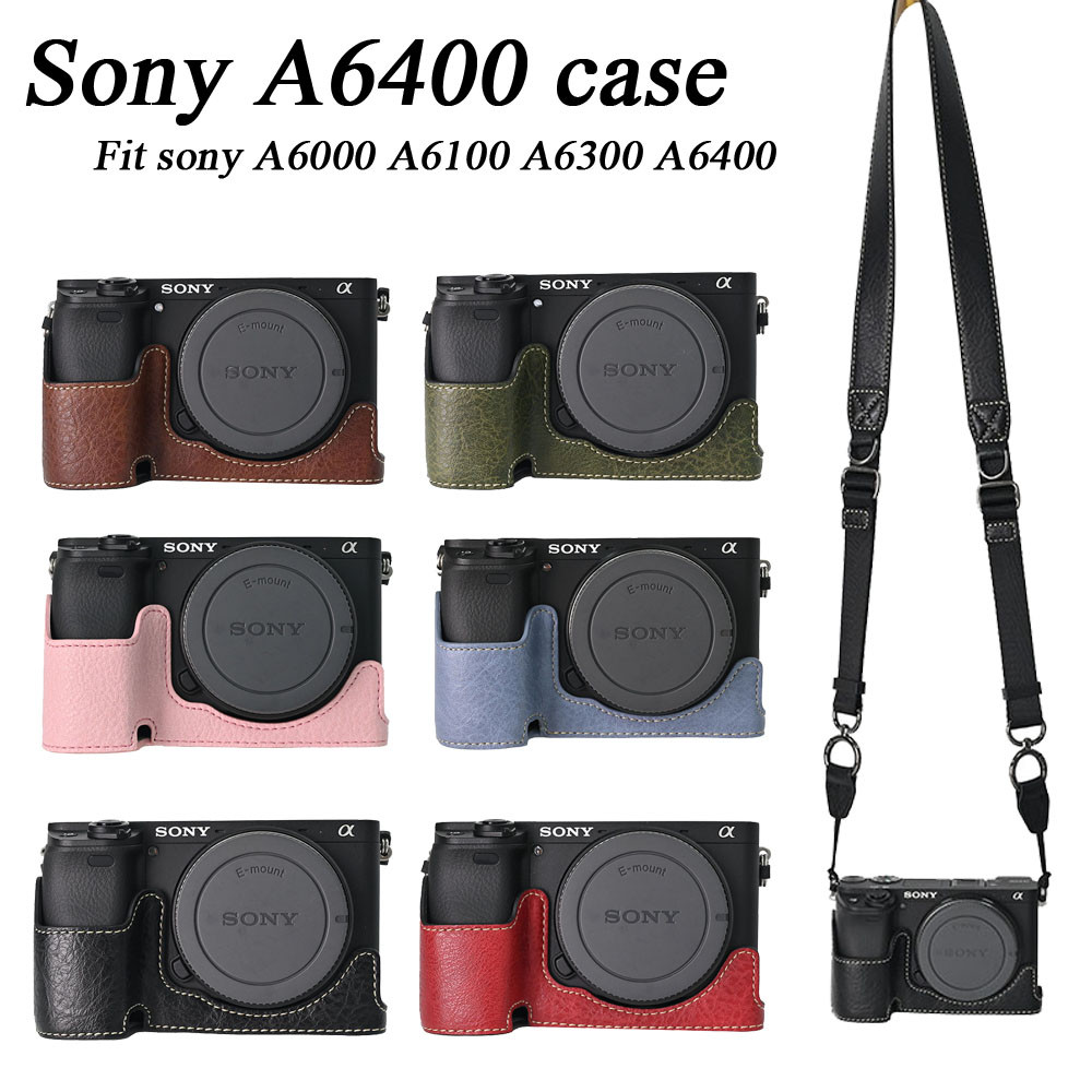 PU Leather Camera Case Half Body Cover Shoulder strap For Sony A6000 ...