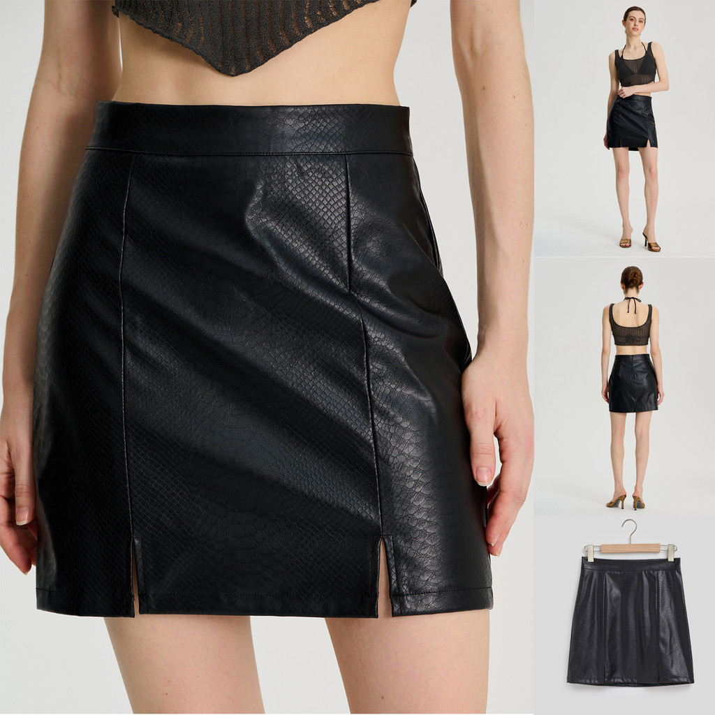 PU leather skirt, hip-hugging skirt, tight high-waisted crocodile ...