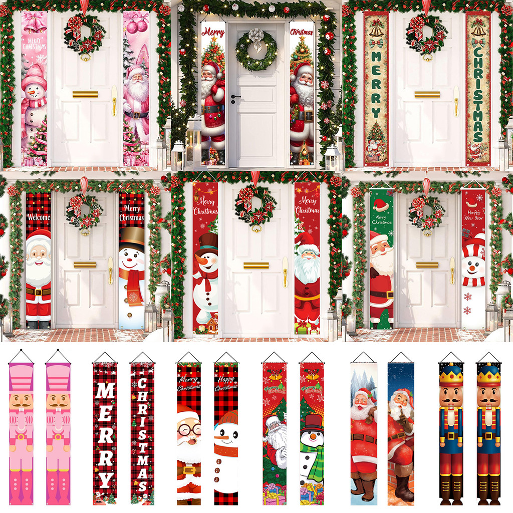 【New】180*30cm Pink Santa Claus Merry Christmas Banner Snowman Pattern ...