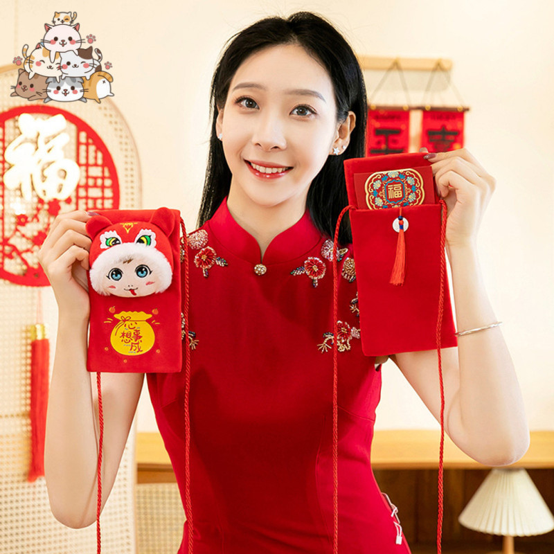 Lucky Money Zodiac Snake Plush Crossbody bag Chinese Red Packet Snake ...