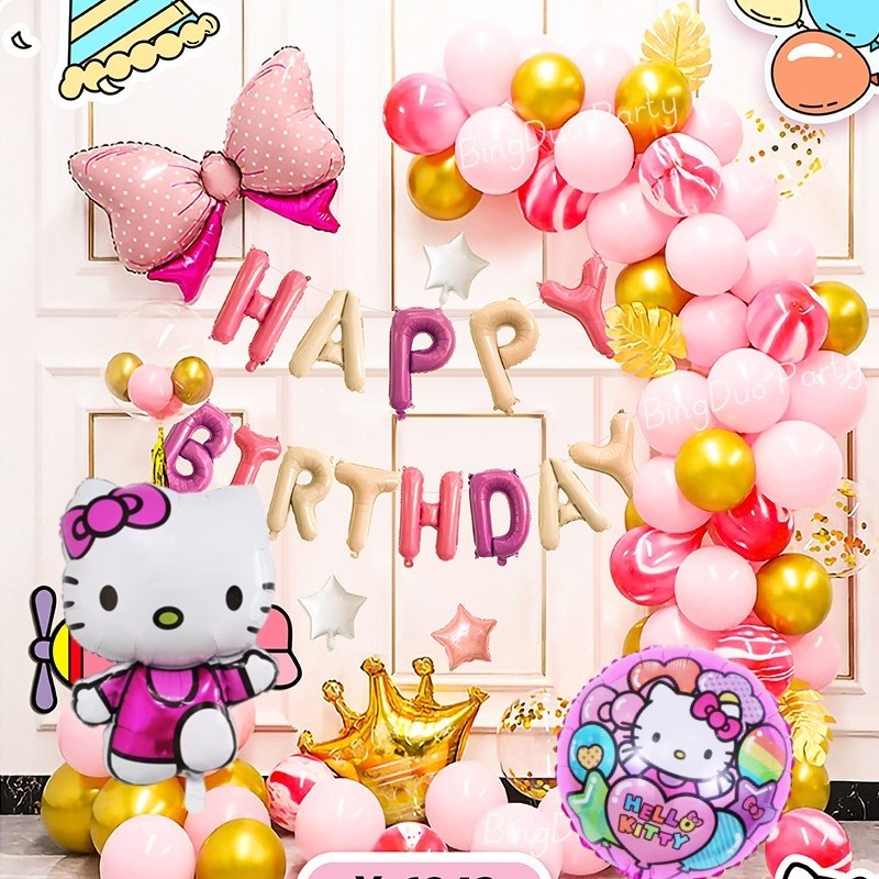 Hello Kitty Theme Balloon Set Cute Kitty Boe Foil Ballons for Birthday ...
