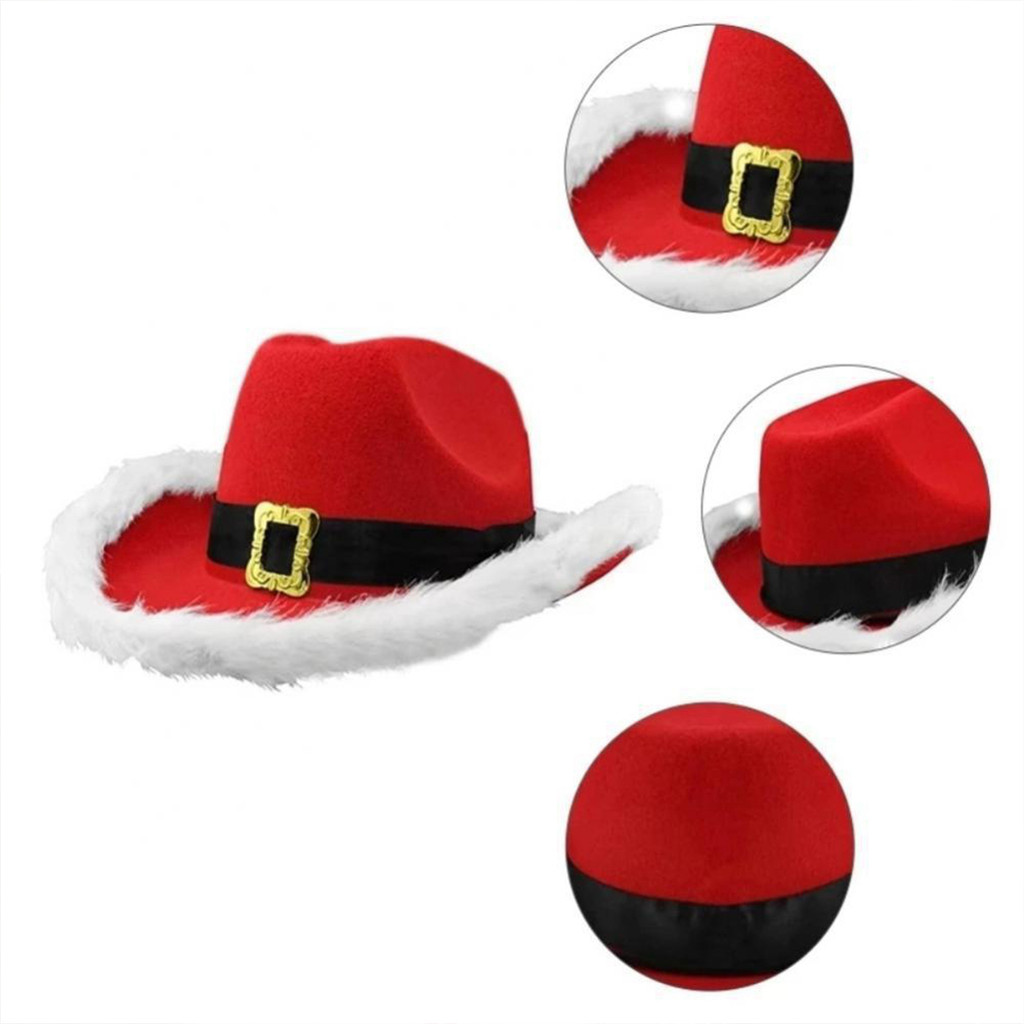 LFE Christmas Cowboy Hats Women Men Santa Hat Trim Caps Tiara Party ...