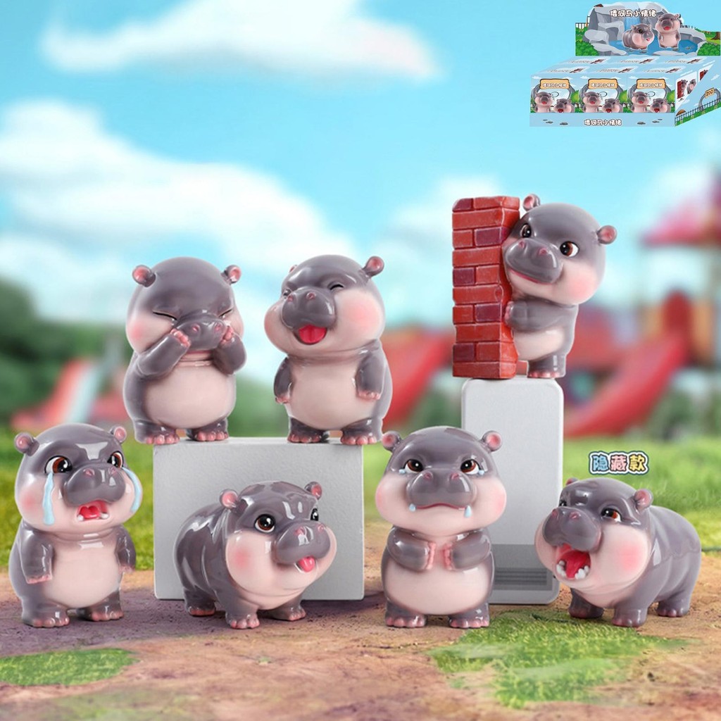 Moo Deng Hippo Figurine Toy Hippo Tabletop Ornaments Small Figure Blind ...