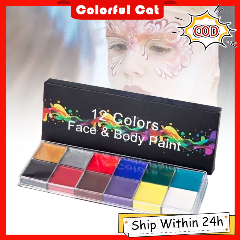 12 Colors Face Body Paint Oil Professional Halloween Party Makeup ...