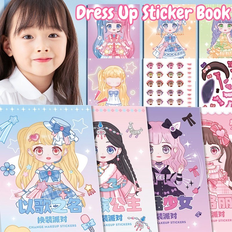Kids Dress Up Sticker Book Little Girl Early Education Lovely DIY Paper ...
