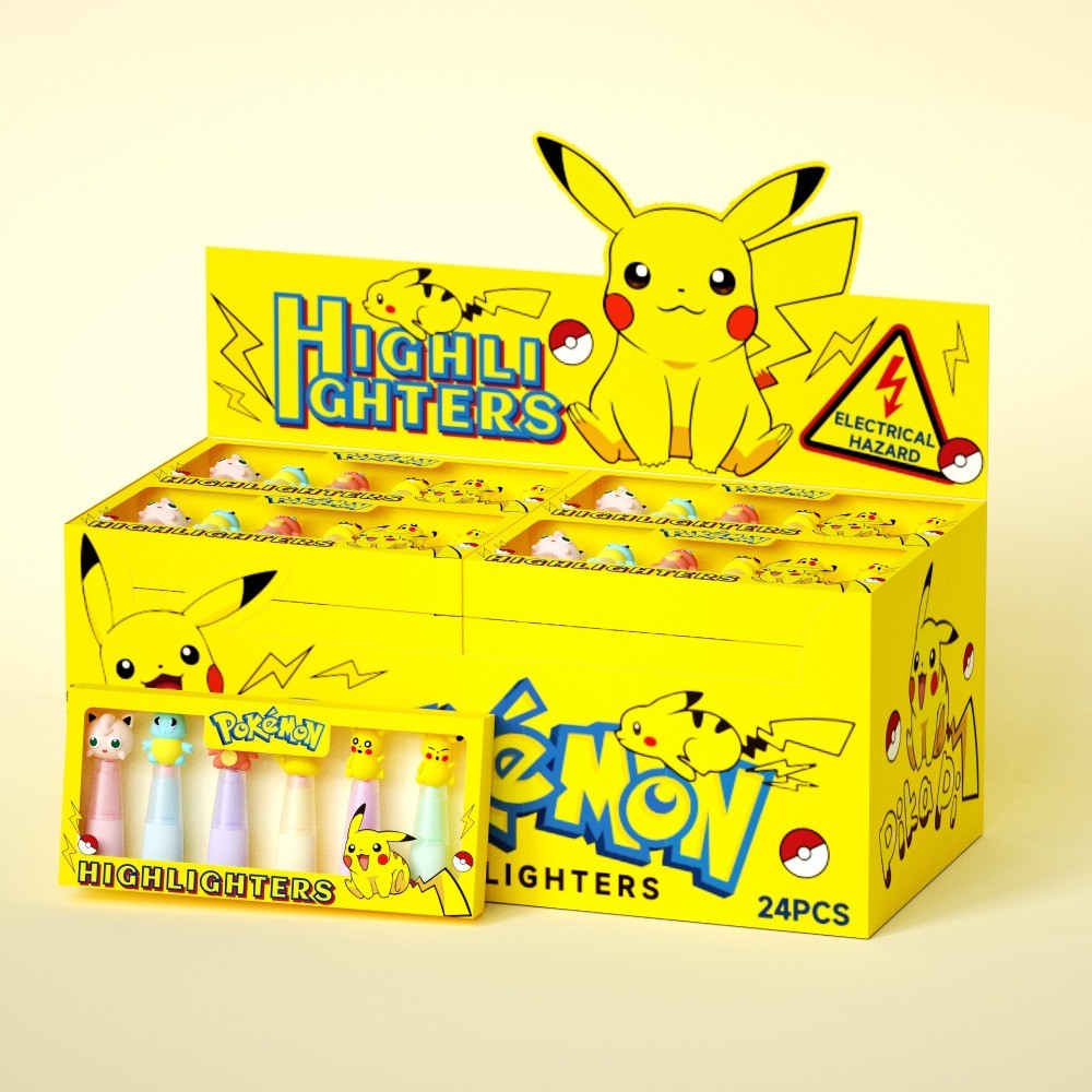 6 Pieces/box 2024 New Pokémon Highlighter Pen Set Pikachu 6-color ...