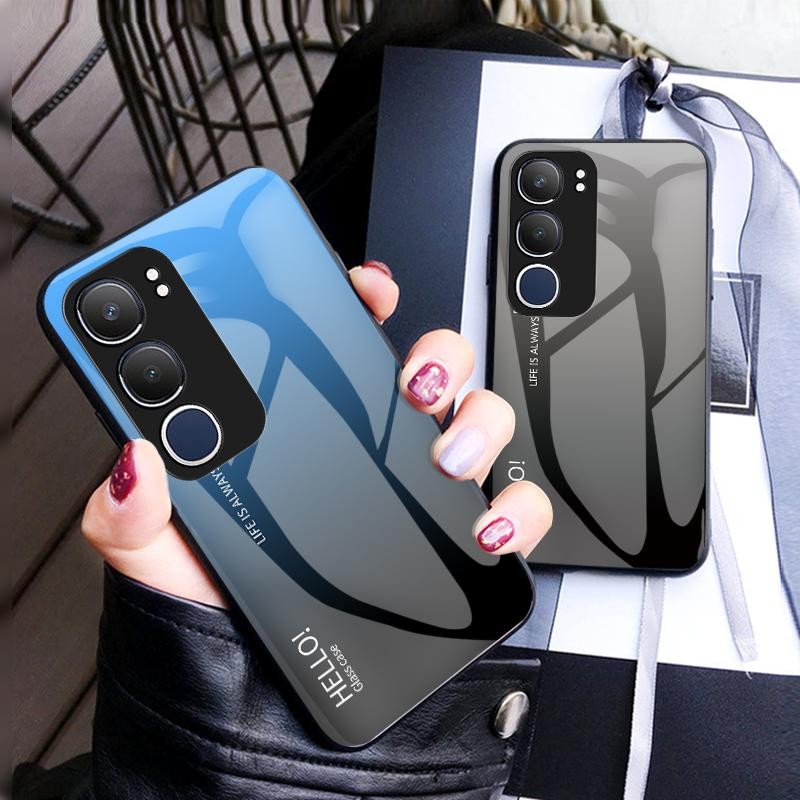 For Vivo Y19s VivoY19s Y 19s V2419 Case Gradient Aurora Tempered Glass ...
