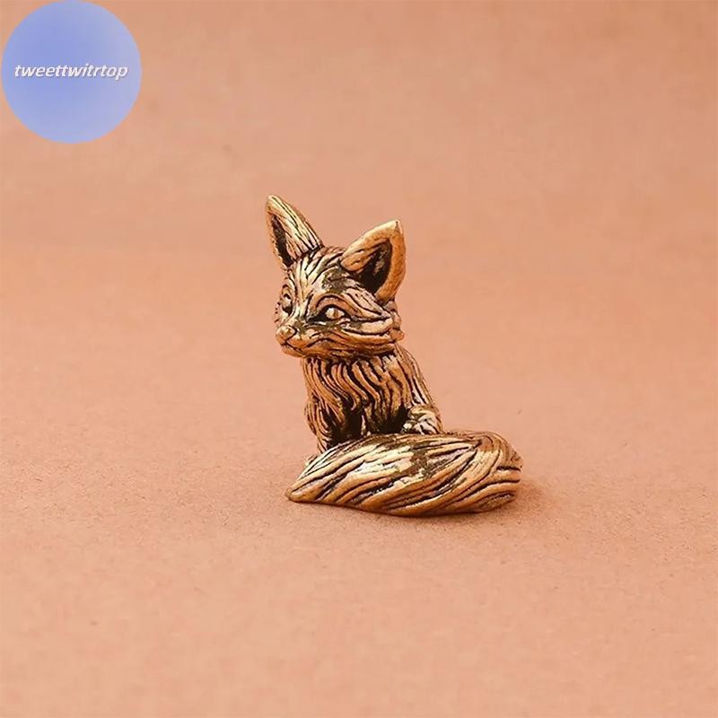 TRTOP Brass Fox Statue Cute Fox Miniature Figurines Desk Ornament ...