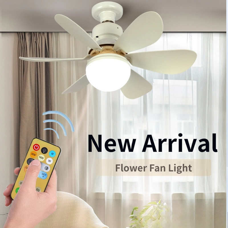 [3-Speed Remote Ceiling Fan Light] 30W 15.8" Large Socket Fan Light 6 Blades,Socket Ceiling Fan ...