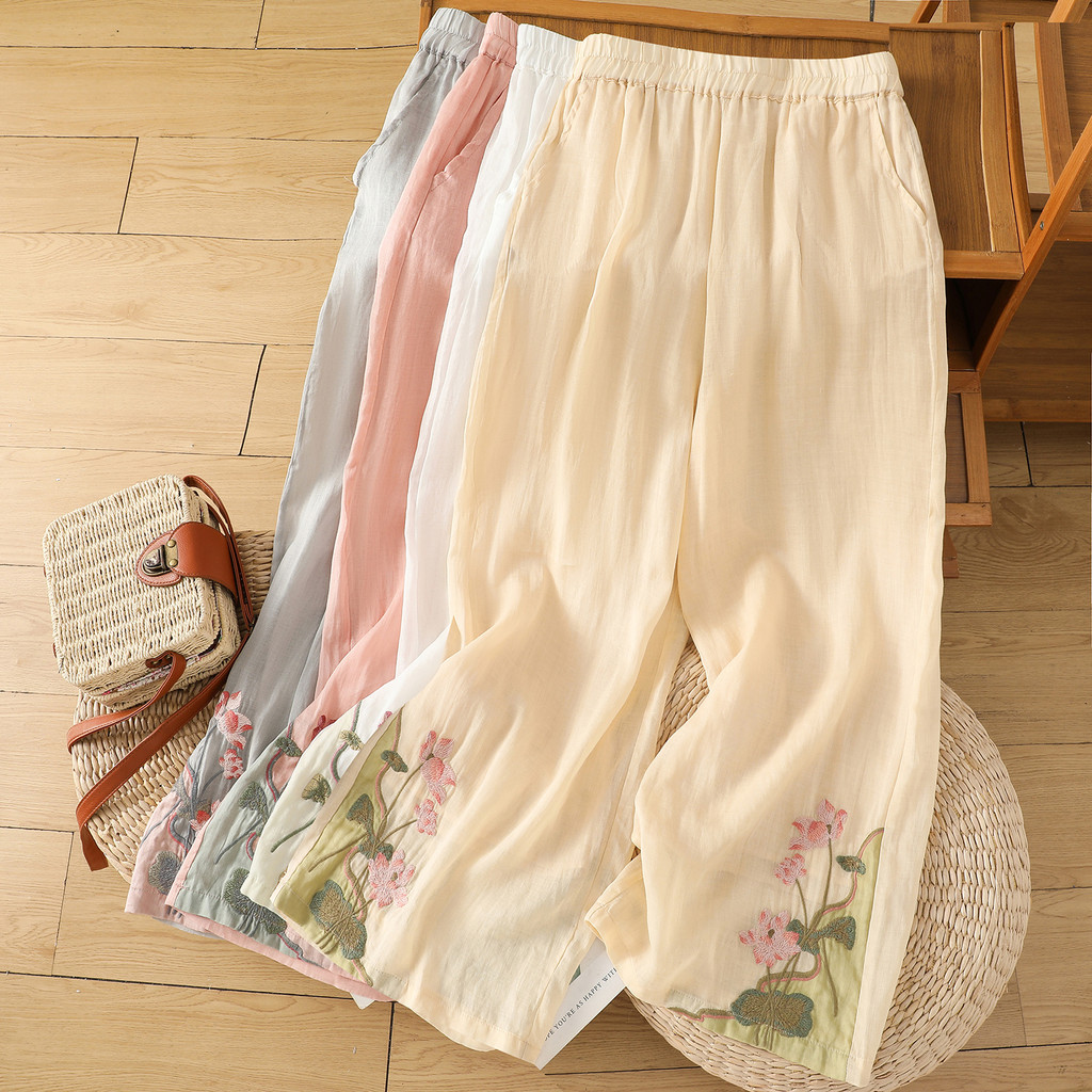 Summer New Chinese Style Women's Wide-Leg Casual Pants Ethnic Style ...