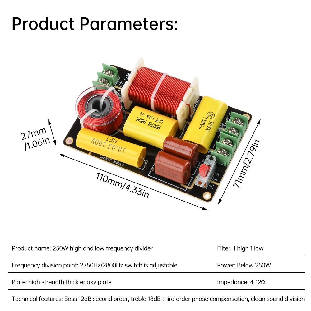 Pcbfun WEAH-250 2750/2800Hz 250W 2-Way Crossover Audio HiFi Hi-Fi ...