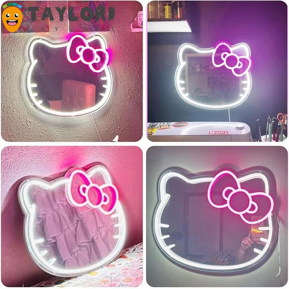 TAYLOR1 Kitty Cat Mirror, Dimmable Cartton Neon LED Wall Mirror, Kitty ...
