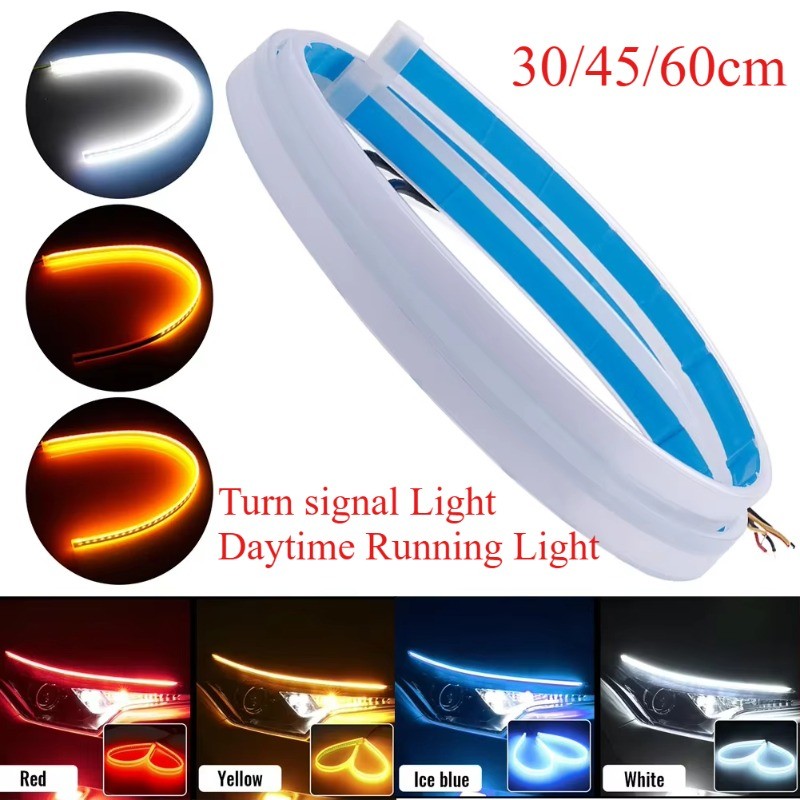 2 pcs 12V DRL LED Strip Turn Signal Light Yellow Bright Flexible Turn signal Light Daytime ...