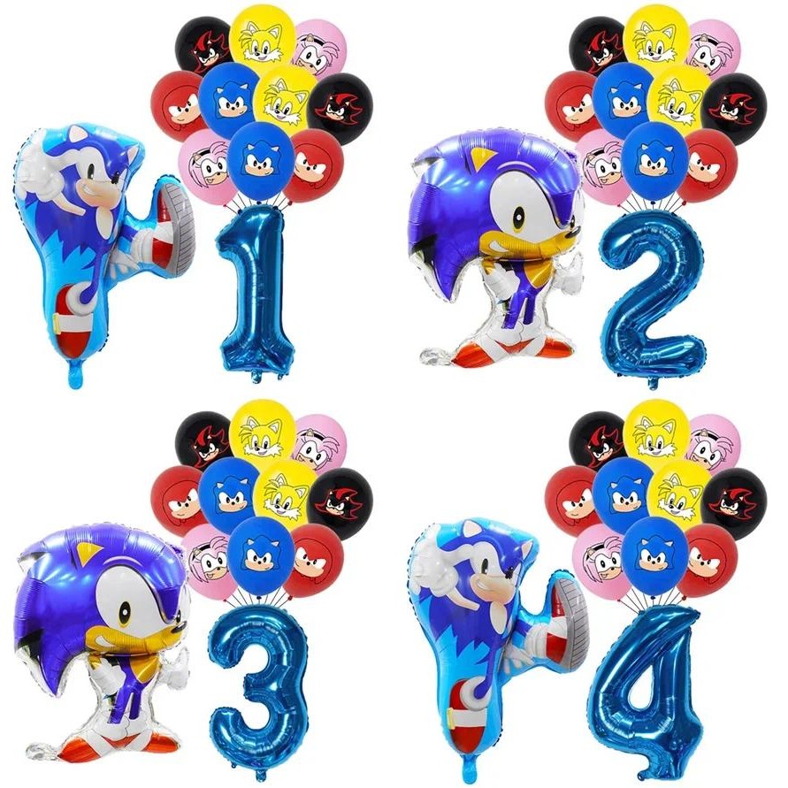 12pcs Anime Sonic The Hedgehog Balloon Number Foil Globos 1 2 3 4 Years ...