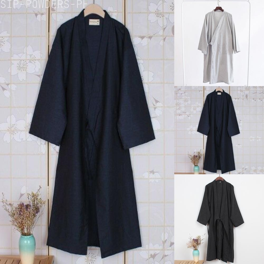 ⭐ Hot selling ⭐ Stylish Black Men's Casual Japanese Kimono Yukata Long Bathrobe Cotton Sleepwear ...
