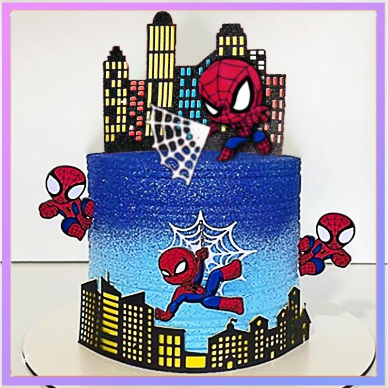 Spider-Man Theme Cake plug-in Cake Decoration Egg Cake Power Strip ...