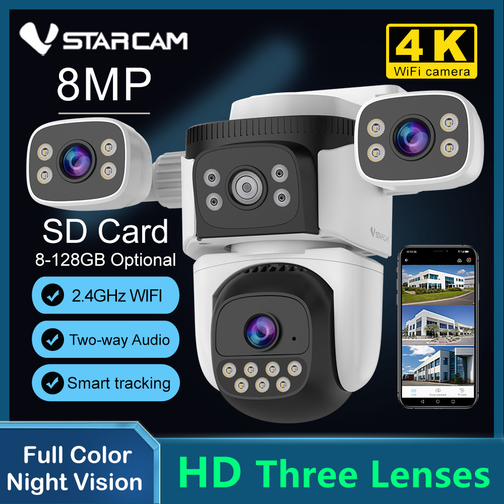 Vstarcam 4K Three Lens 8MP IP Camera 5X Zoom WiFi Outdoor PTZ Camera ...