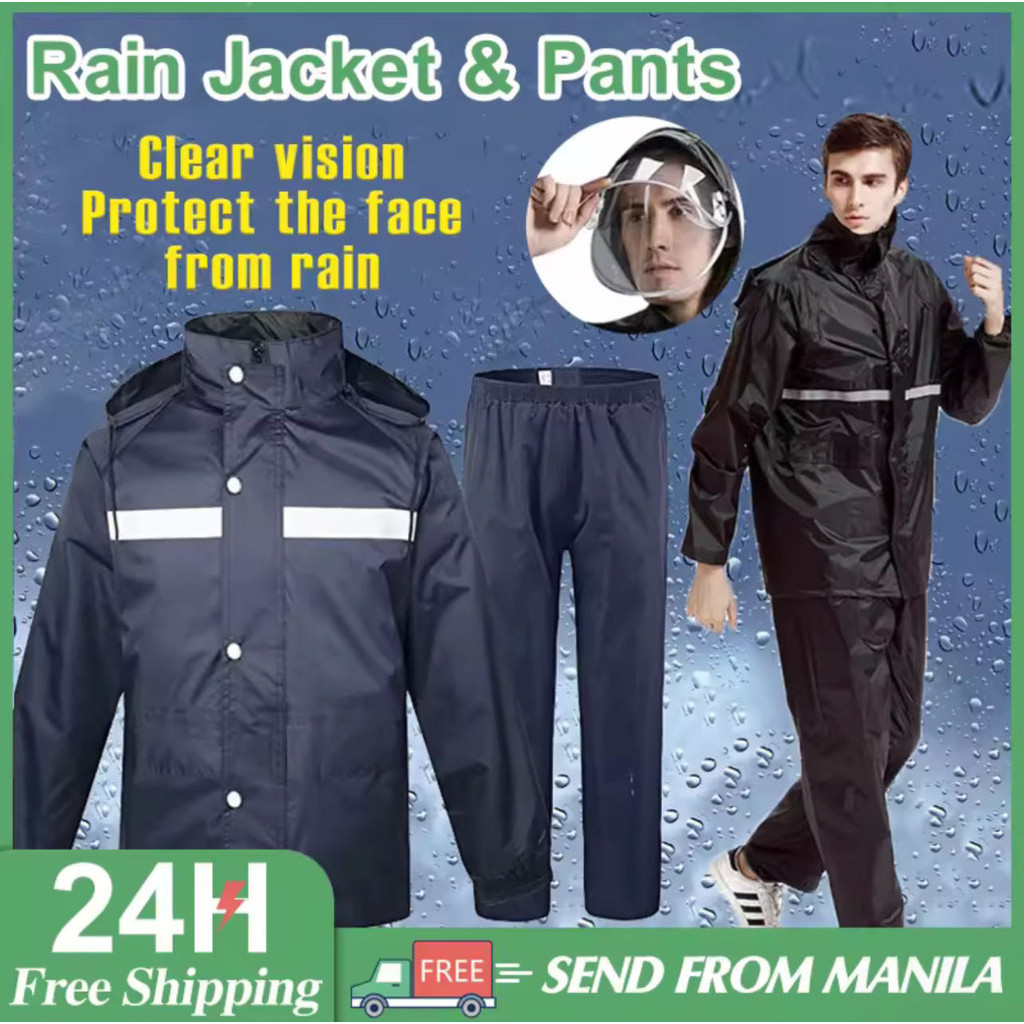 Raincoat Navy Blue Rainwear With Reflective Strip Model Hat Jacket ...
