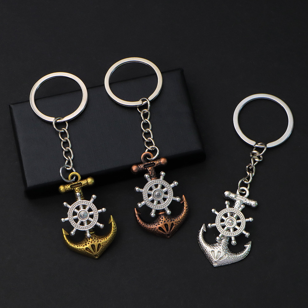 Vintage Rotatable Compass Boat Anchor KeyChain Backpack Car Key Pendant ...