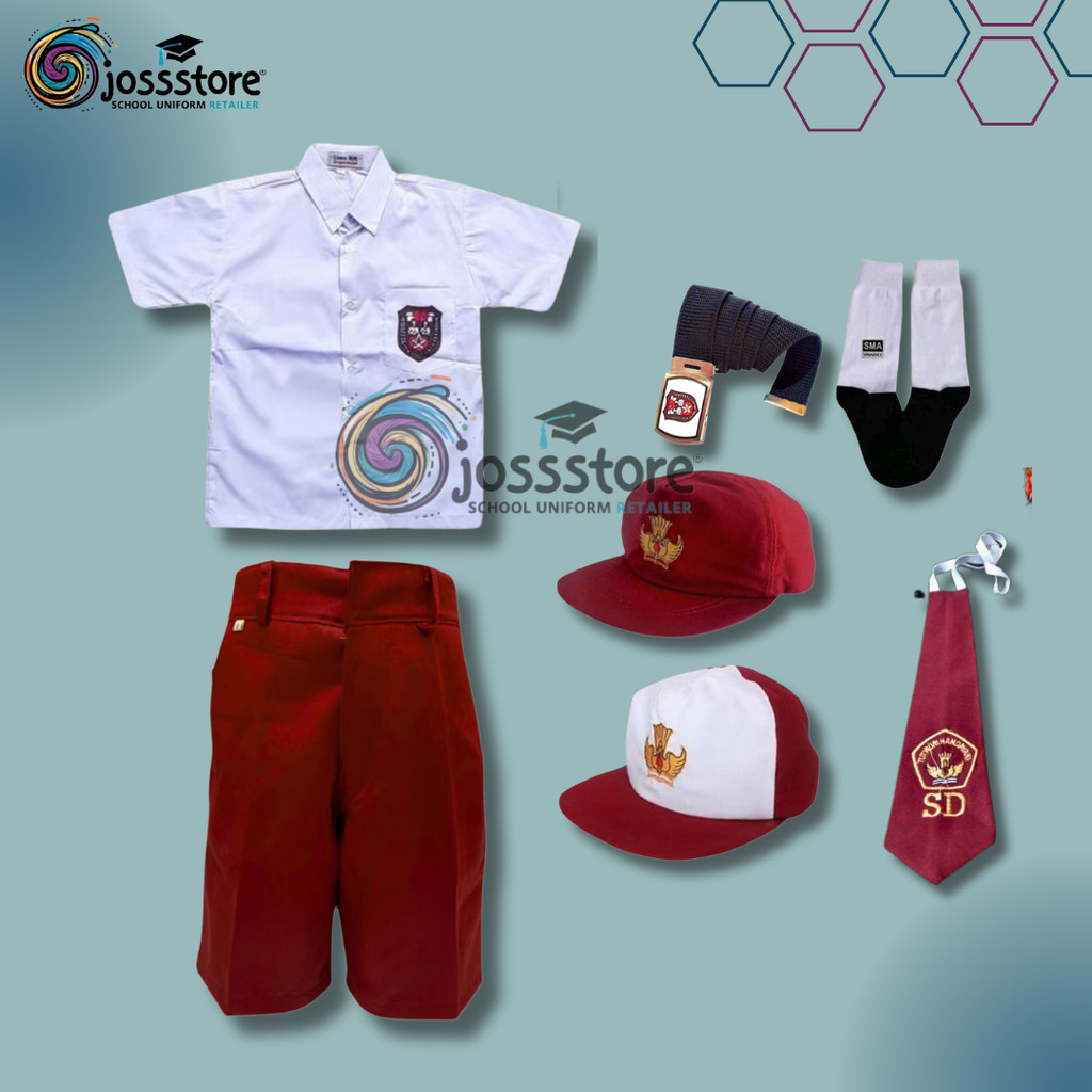 MERAH Red and White Elementary School Uniform Set for Boys Grades 12, 3 ...