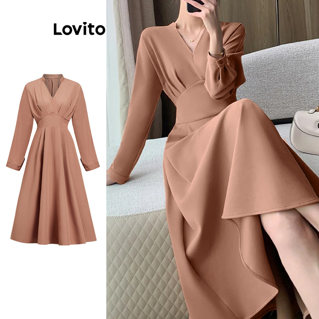 Lovito Women Elegant Plain Structure Line Draped Dress L105MD489 ...