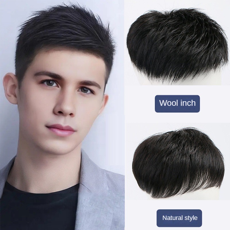 Men's Wig Short Hair Real Hair Universal Invisible Top Hair ...