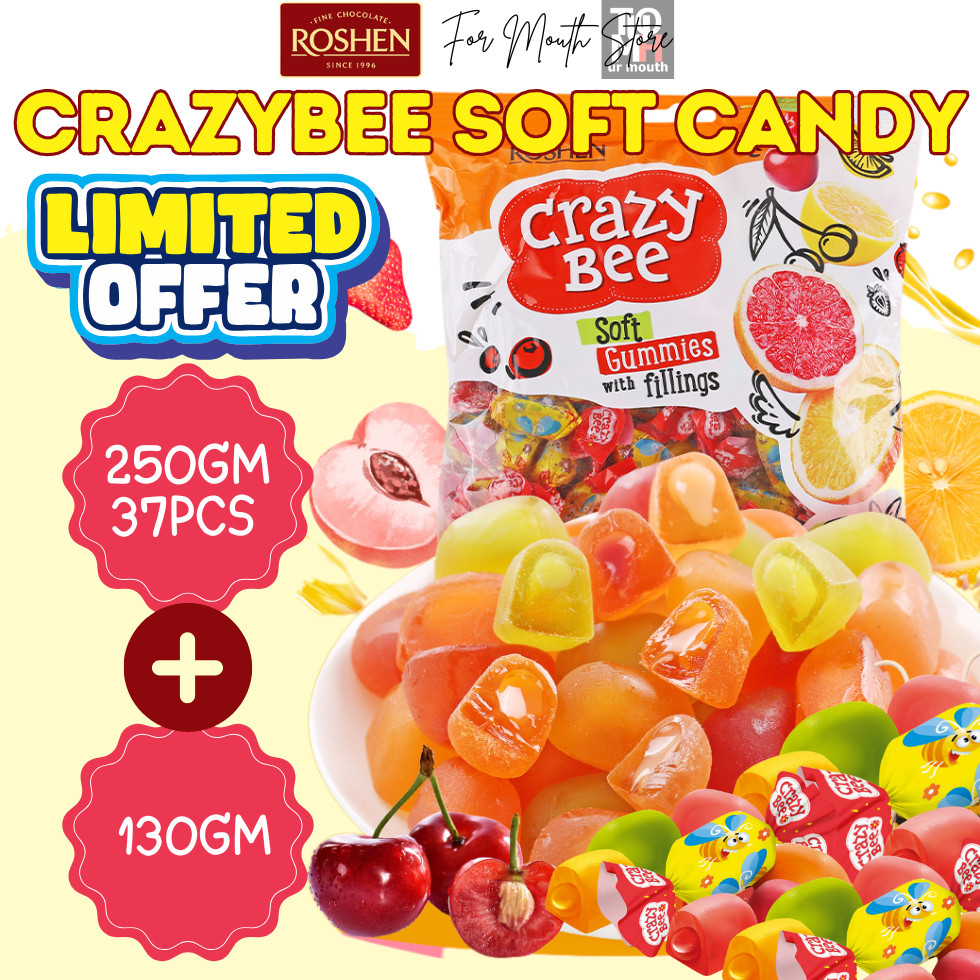 250+130gm ROSHEN Crazy Bee Jelly Candy Gula-Gula Viral Gummy Halal ...